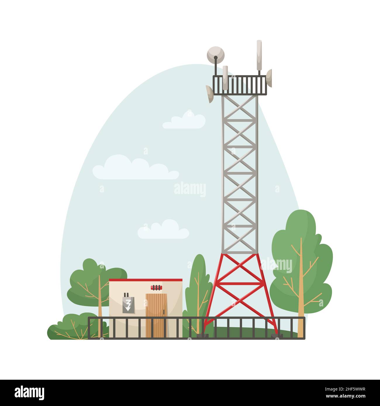 Vector illustration of a cellular communication tower standing in a ...