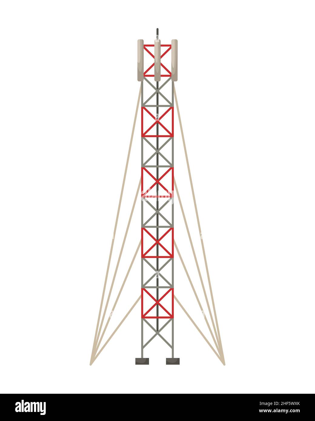 Vector illustration of a cellular communication tower with guylines. 5G ...