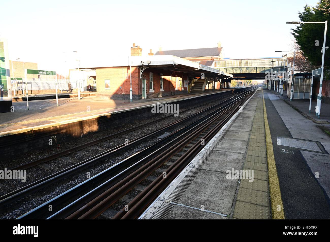 Horley railway station in Surrey on January 14 2022 on a cold winters ...
