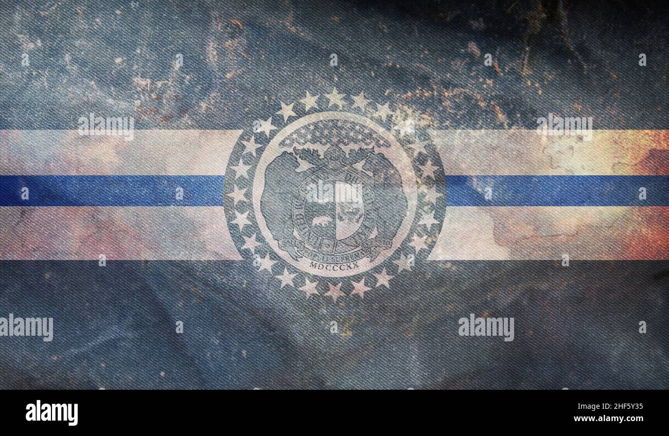 Top view of blue line flag of Missouri state, Usa. United states of ...