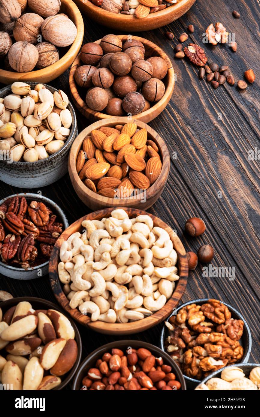 Nuts in assortment, Walnuts, pecans, almonds and other. Healthy food ...
