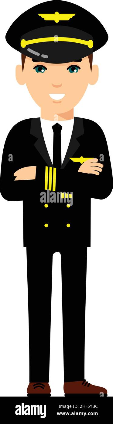 Flat cute cartoon captain of aircraft characters in air uniform Stock ...