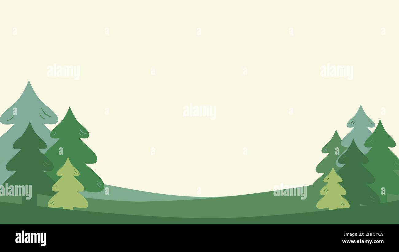 Simple green spring background with firs and place for text. Horizontal ...