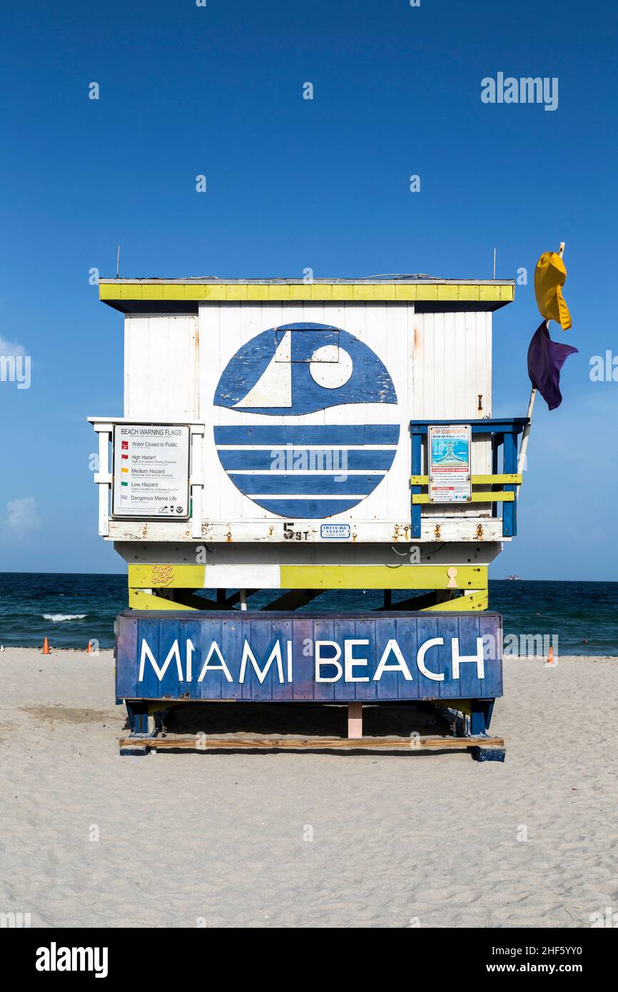 Miami Beach sign on lifeguard hut Stock Photo - Alamy