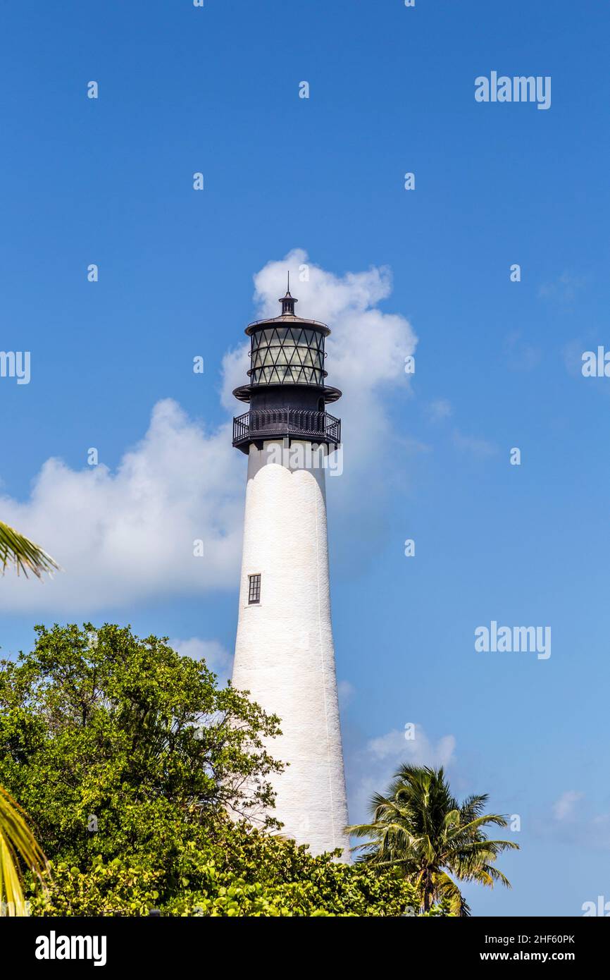 Famous lighthouse at Cape Florida in the south end of Key Biscayne ...