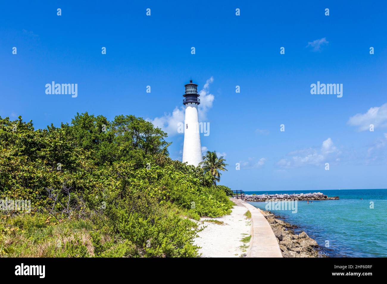 Famous lighthouse at Cape Florida in the south end of Key Biscayne ...