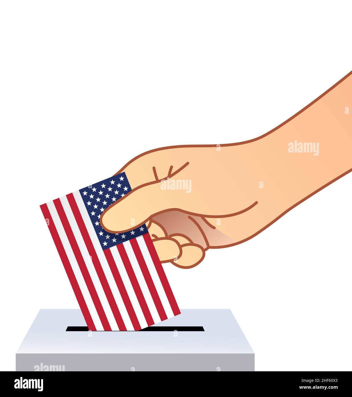 hand placing vote ballot paper in ballot box isolated with USA united ...