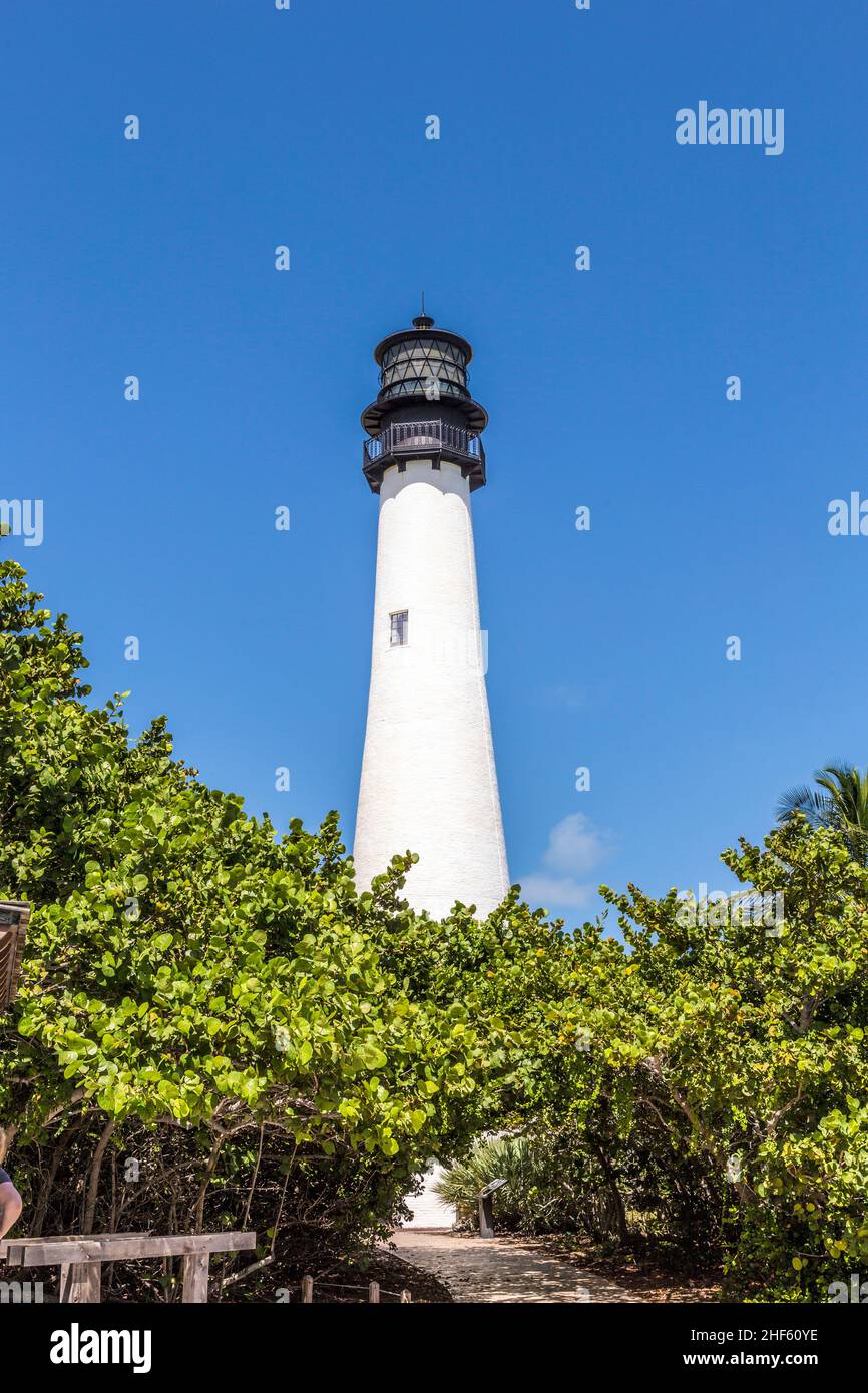 Famous lighthouse at Cape Florida in the south end of Key Biscayne ...