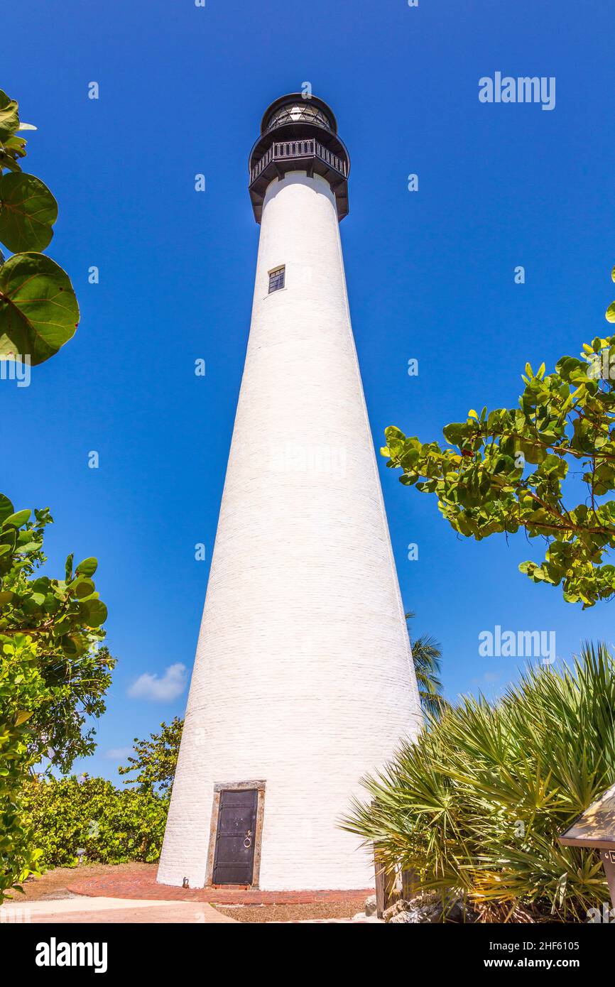 Famous lighthouse at Cape Florida in the south end of Key Biscayne ...