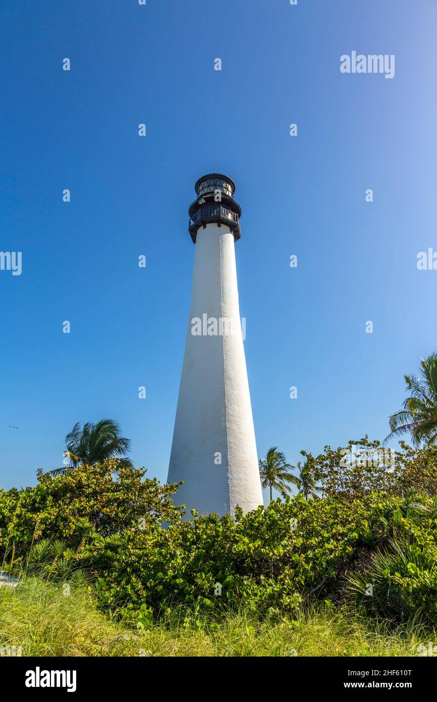Famous lighthouse at Cape Florida in the south end of Key Biscayne ...