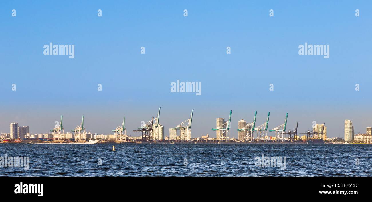 miami bayfront cityscape with view to harbor from Key Biscane Stock ...