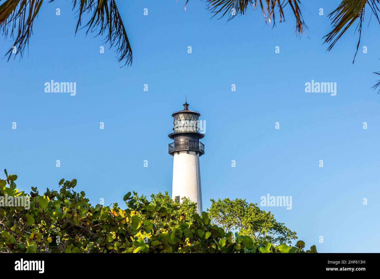 Famous lighthouse at Cape Florida in the south end of Key Biscayne ...