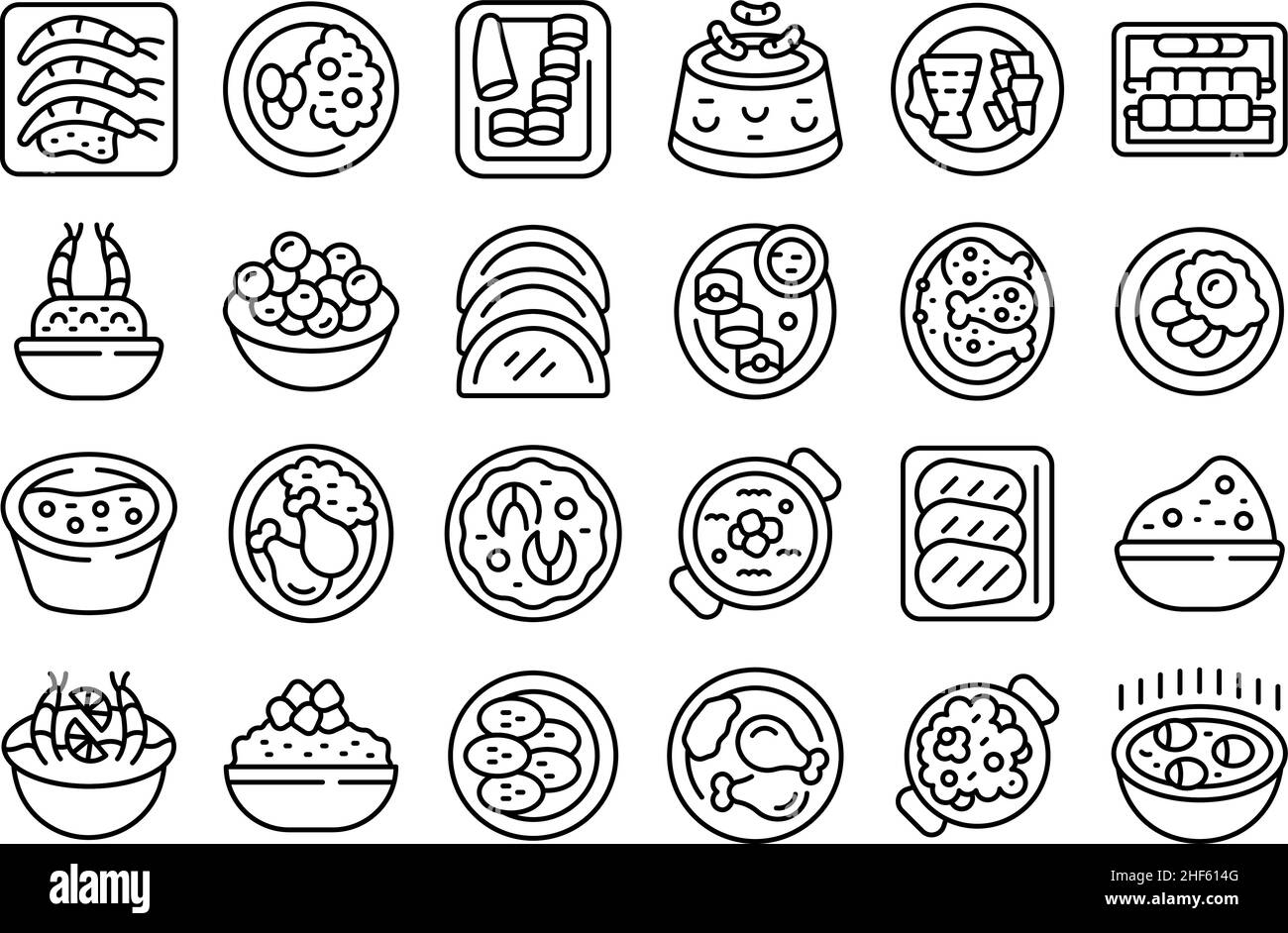 Caribbean cuisine icons set outline vector. Bbq chicken. America ...