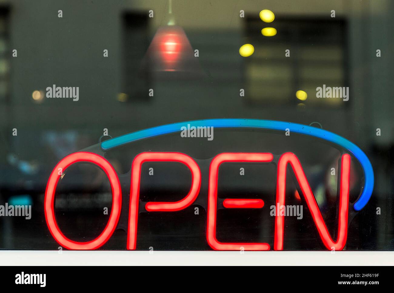 Open Neon Sign Stock Photo - Alamy