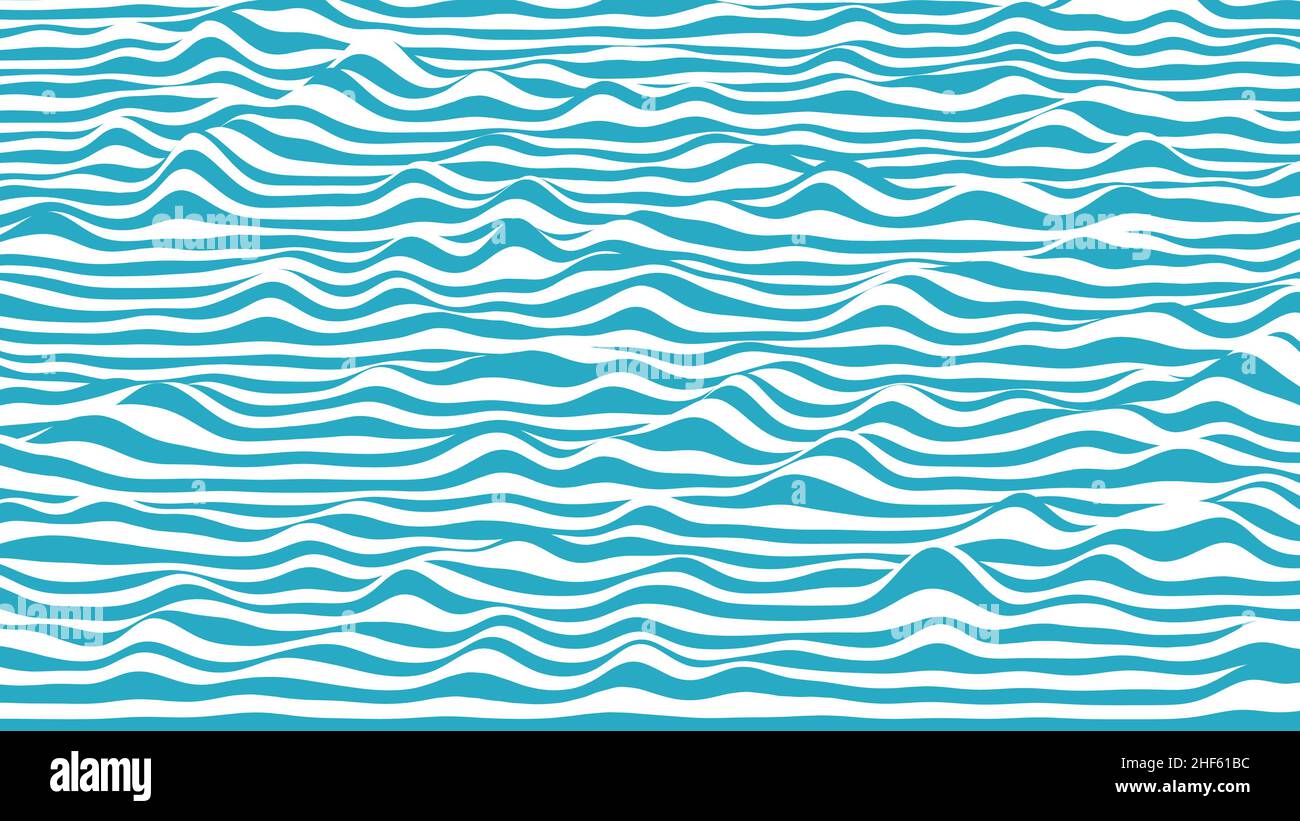Trendy 3D blue and white stripes distorted backdrop. Procedural ripple ...