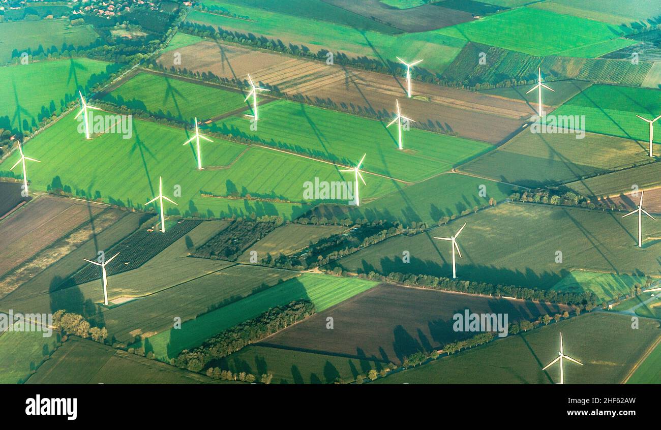 Aerial view of a modern electricity generating windmill farm Stock ...