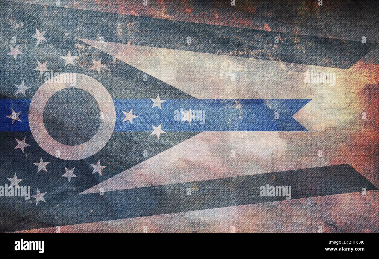 Top view of blue line flag of Ohio state, Usa. United states of America ...