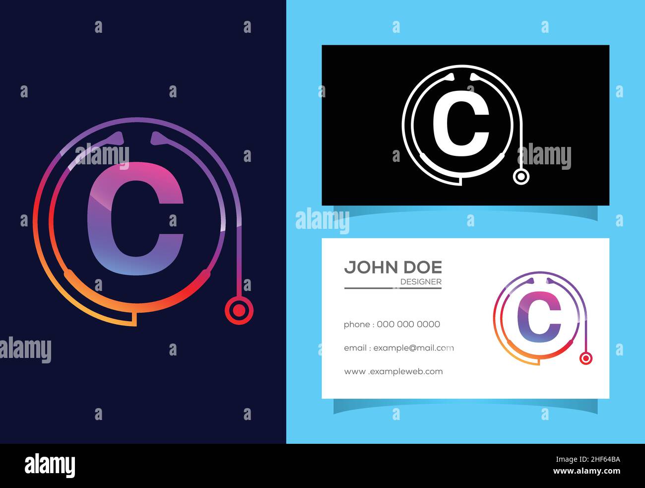 Initial C monogram alphabet with doctor stethoscope. Vector stethoscope ...