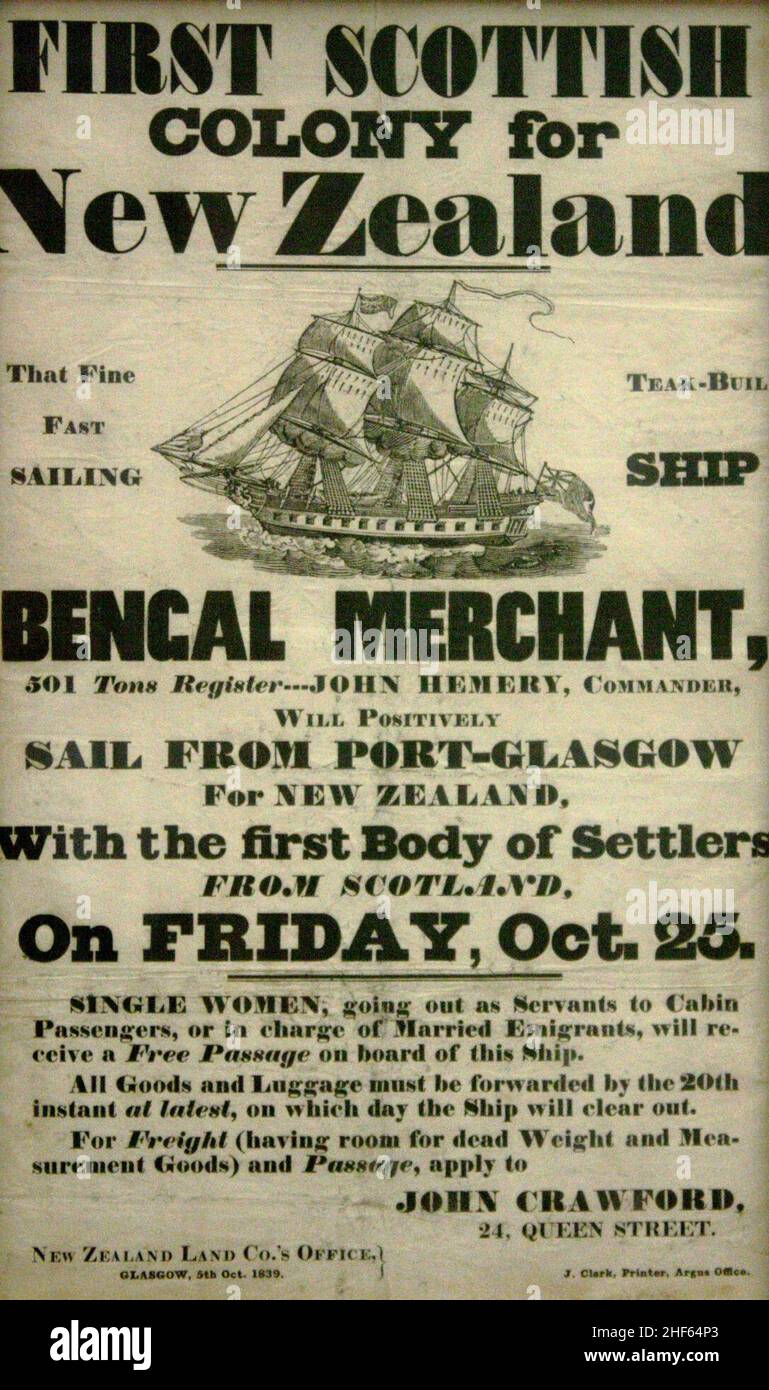 Scottish poster advertising emigration to New Zealand Stock Photo - Alamy