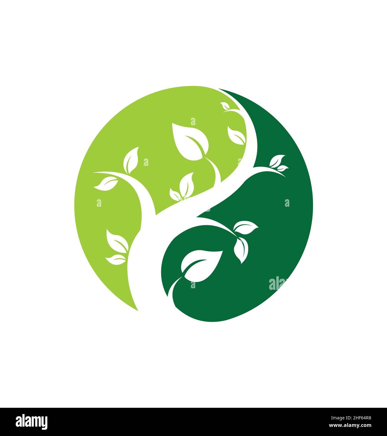 yin yang style green eco tree logo symbol vector isolated on white ...