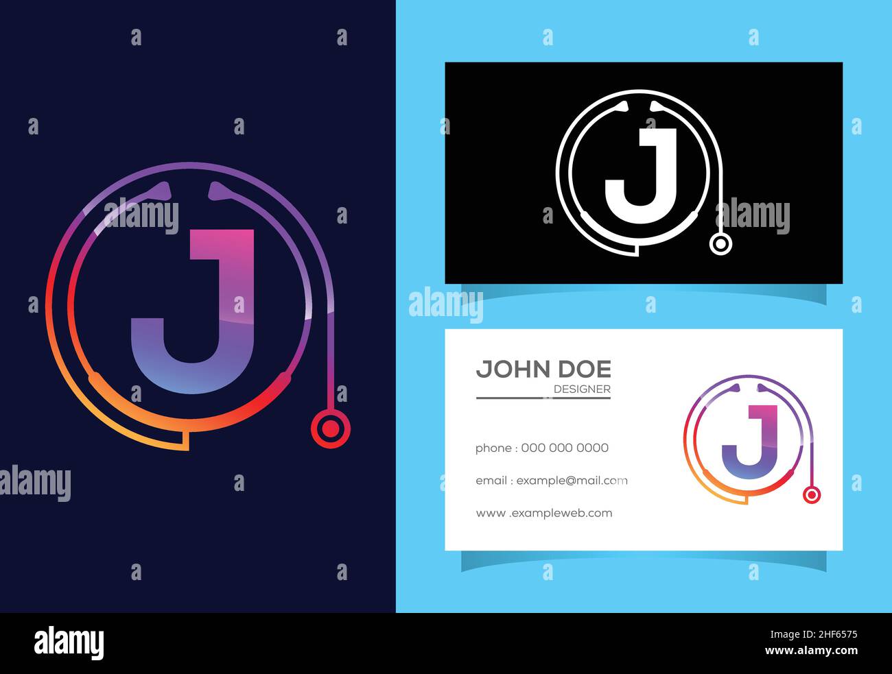 Initial J monogram alphabet with doctor stethoscope. Vector stethoscope ...