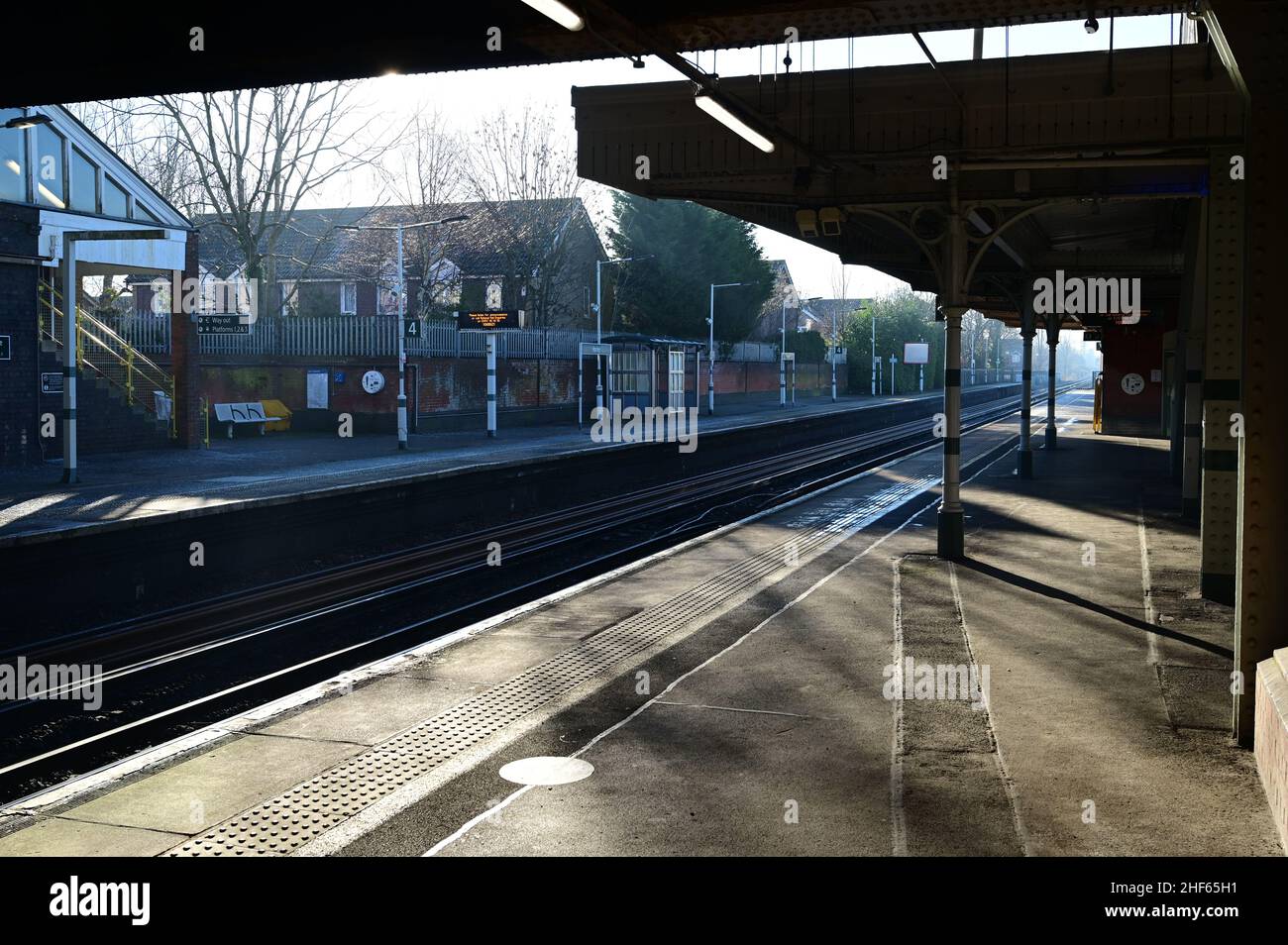 Horley railway station in Surrey on January 14 2022 on a cold winters ...