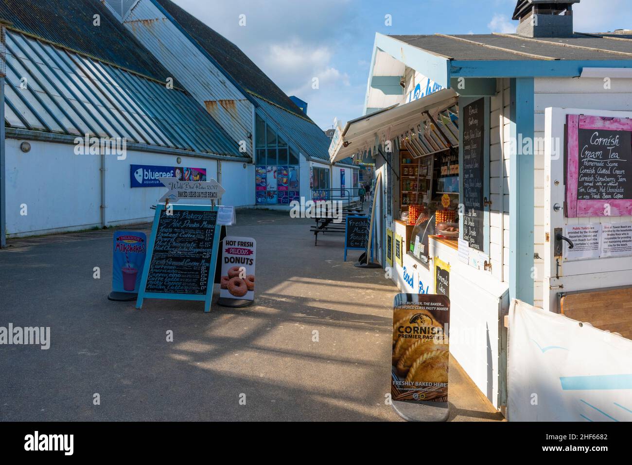 The Beach Bakery a food outlet at Towan Beach in the off-season in ...