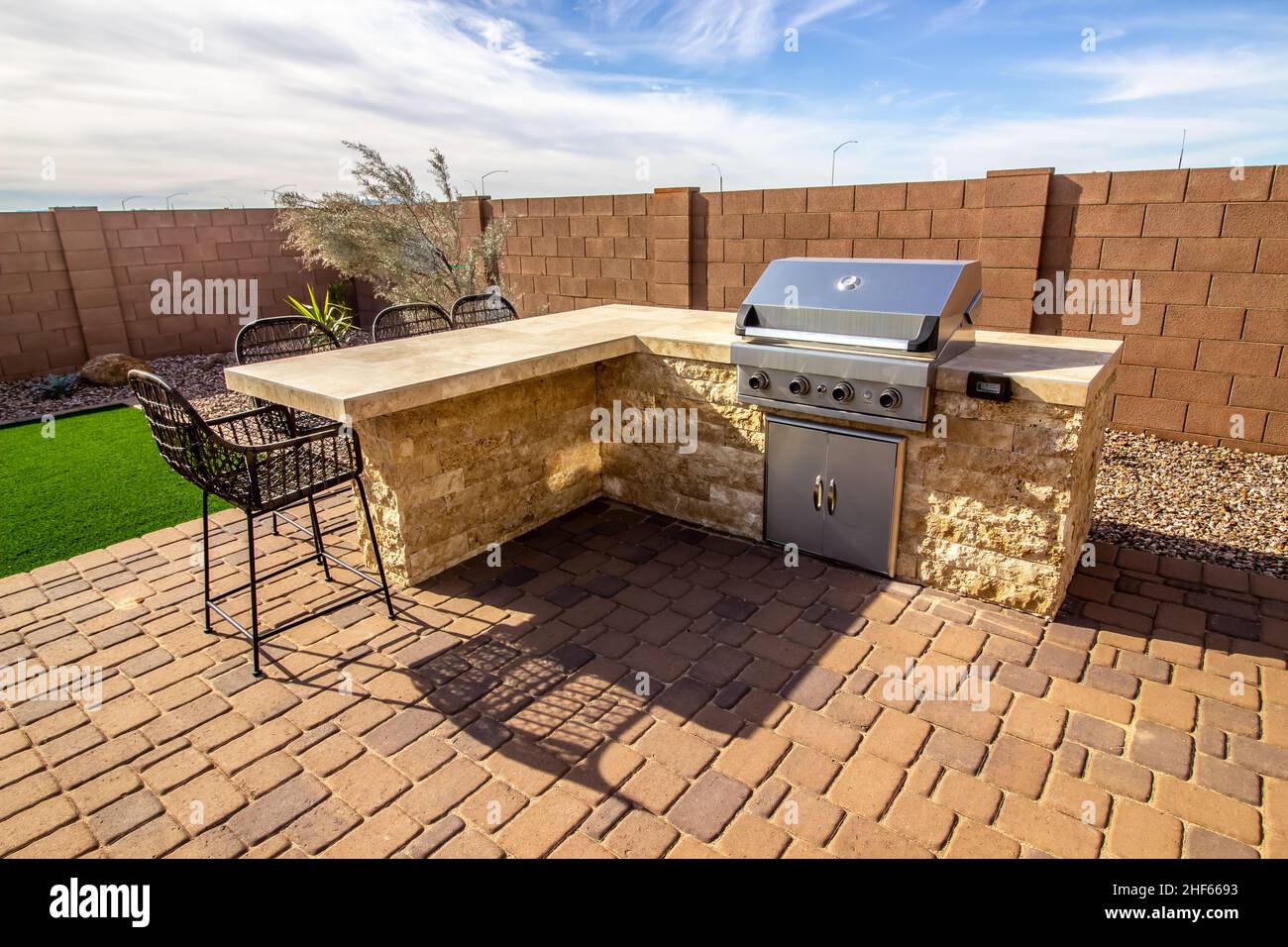 Back Paver Patio With BBQ Cooking Station With Counter Top And Four ...