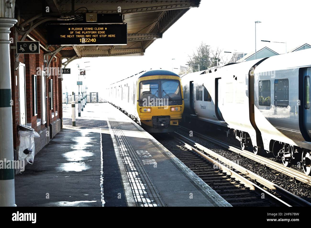 Horley railway station in Surrey on January 14 2022 on a cold winters ...