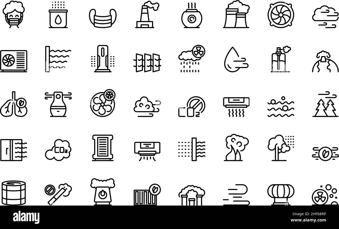 Clean air icons set outline vector. Dust air. Emission polluted Stock ...