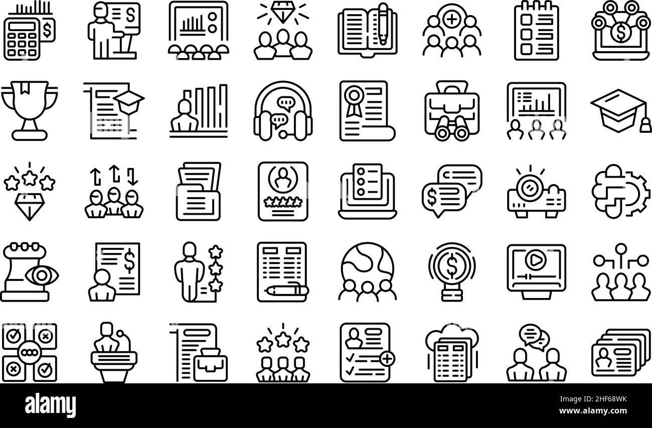 Staff training icons set outline vector. Work team. Business people ...