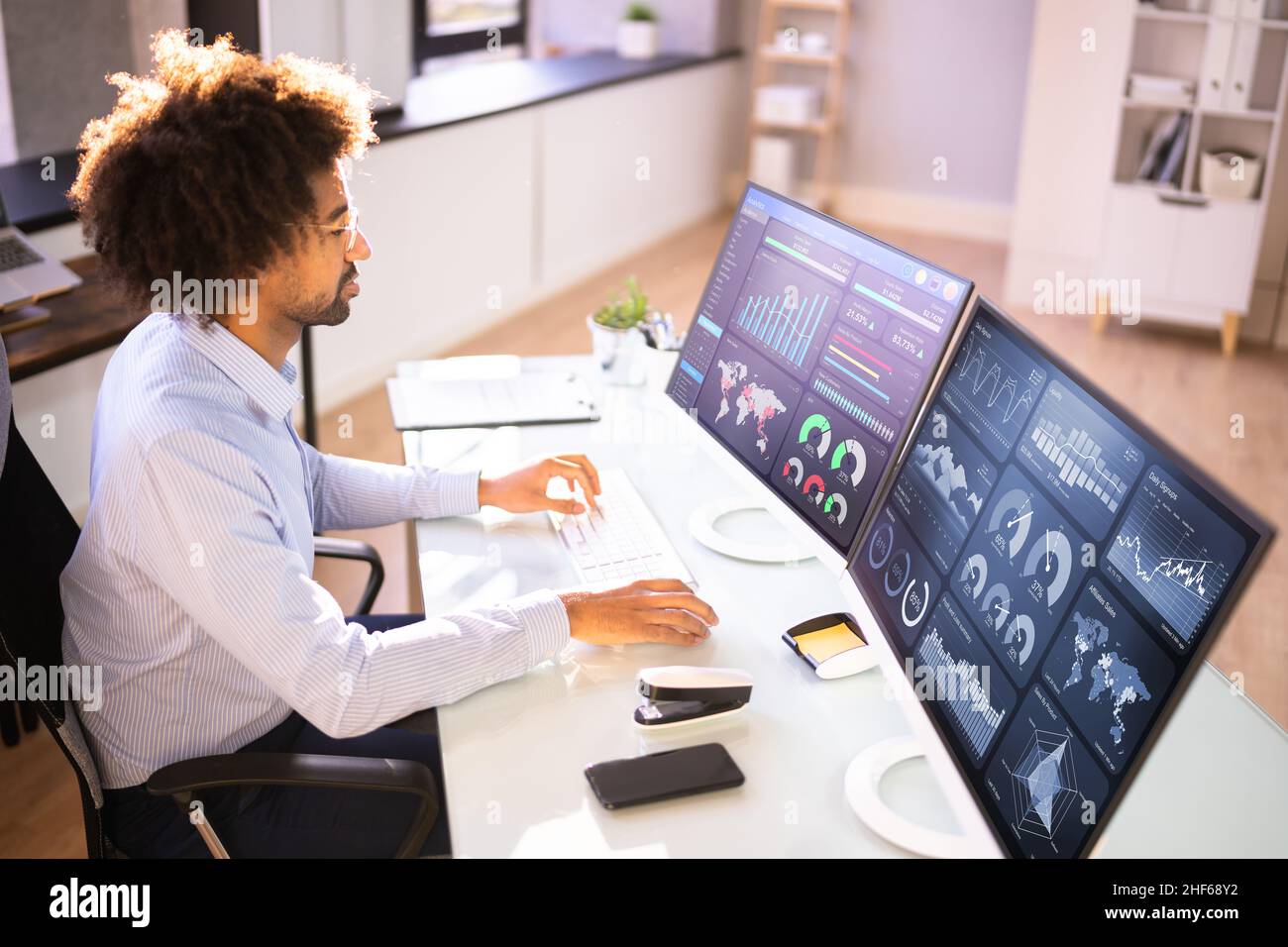 Financial Business Analytics Data Dashboard. Analyst Man Stock Photo ...