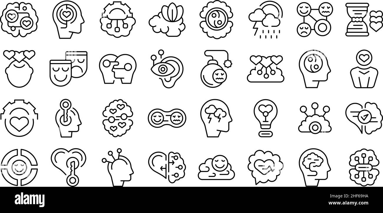 Emotional intelligence icons set outline vector. Control feeling. Work ...