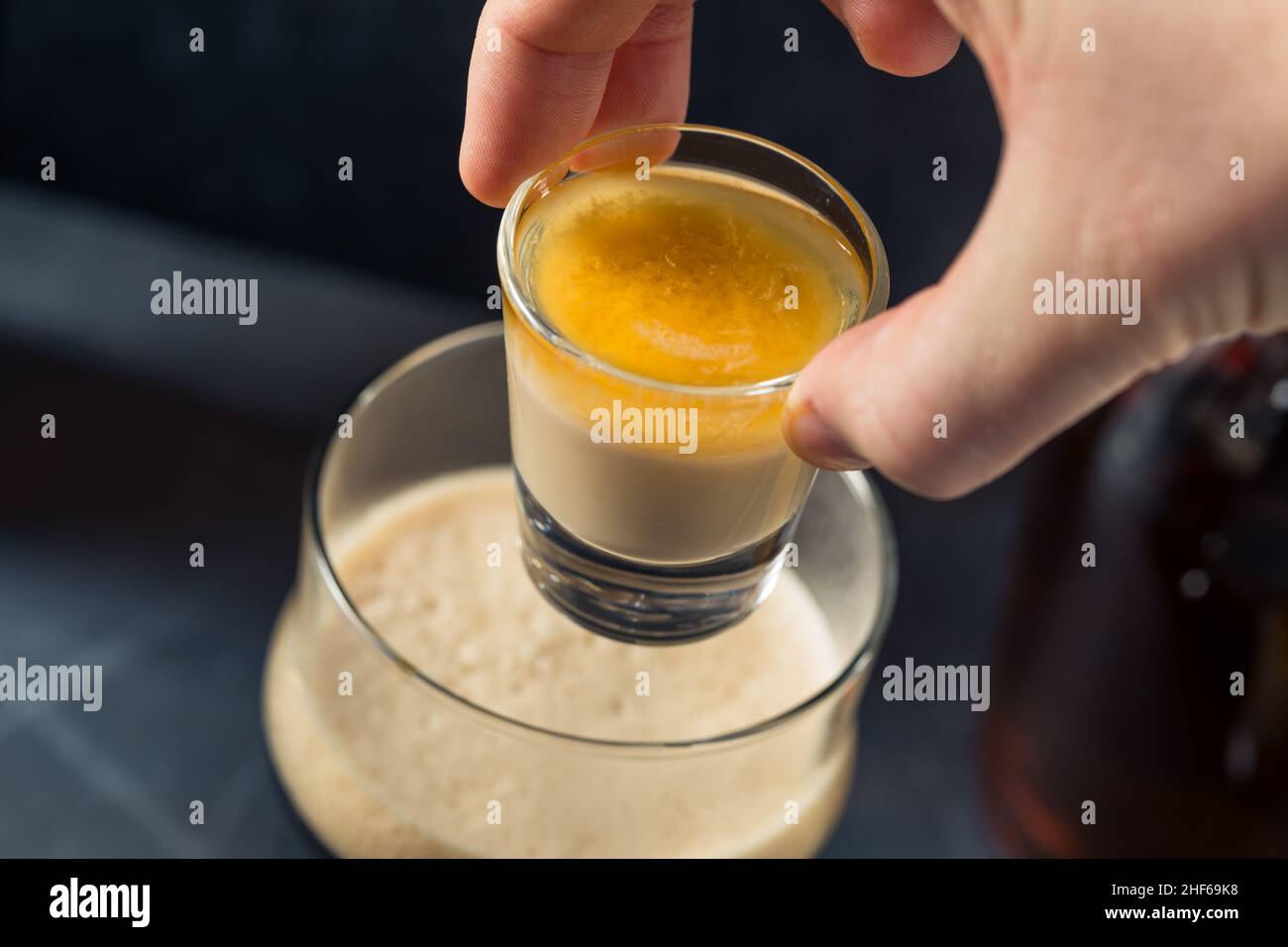 Cold Refreshing Irish Bomb Shots with Stout Beer and Cream Liquor Stock ...