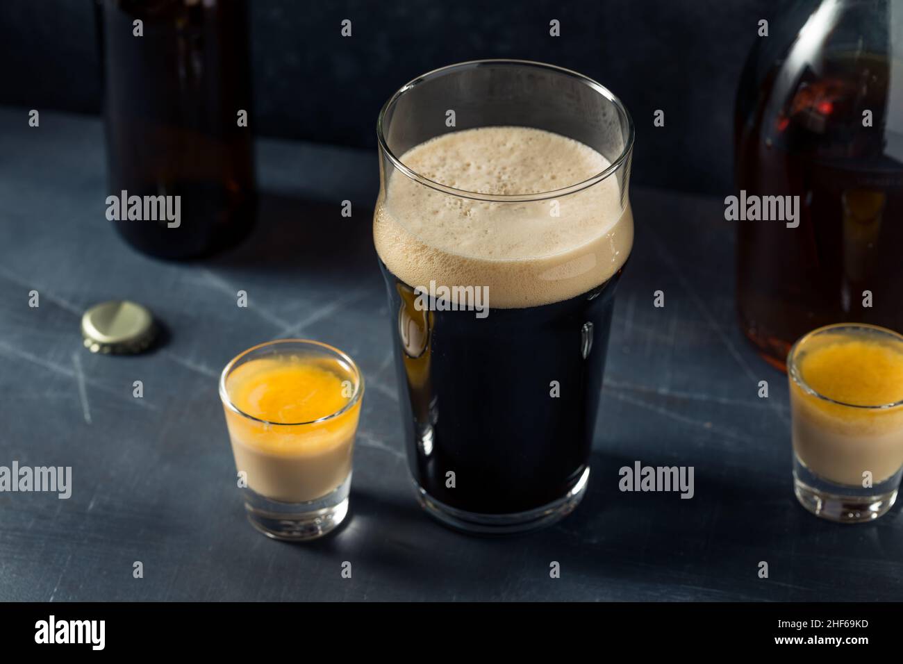 Cold Refreshing Irish Bomb Shots with Stout Beer and Cream Liquor Stock ...