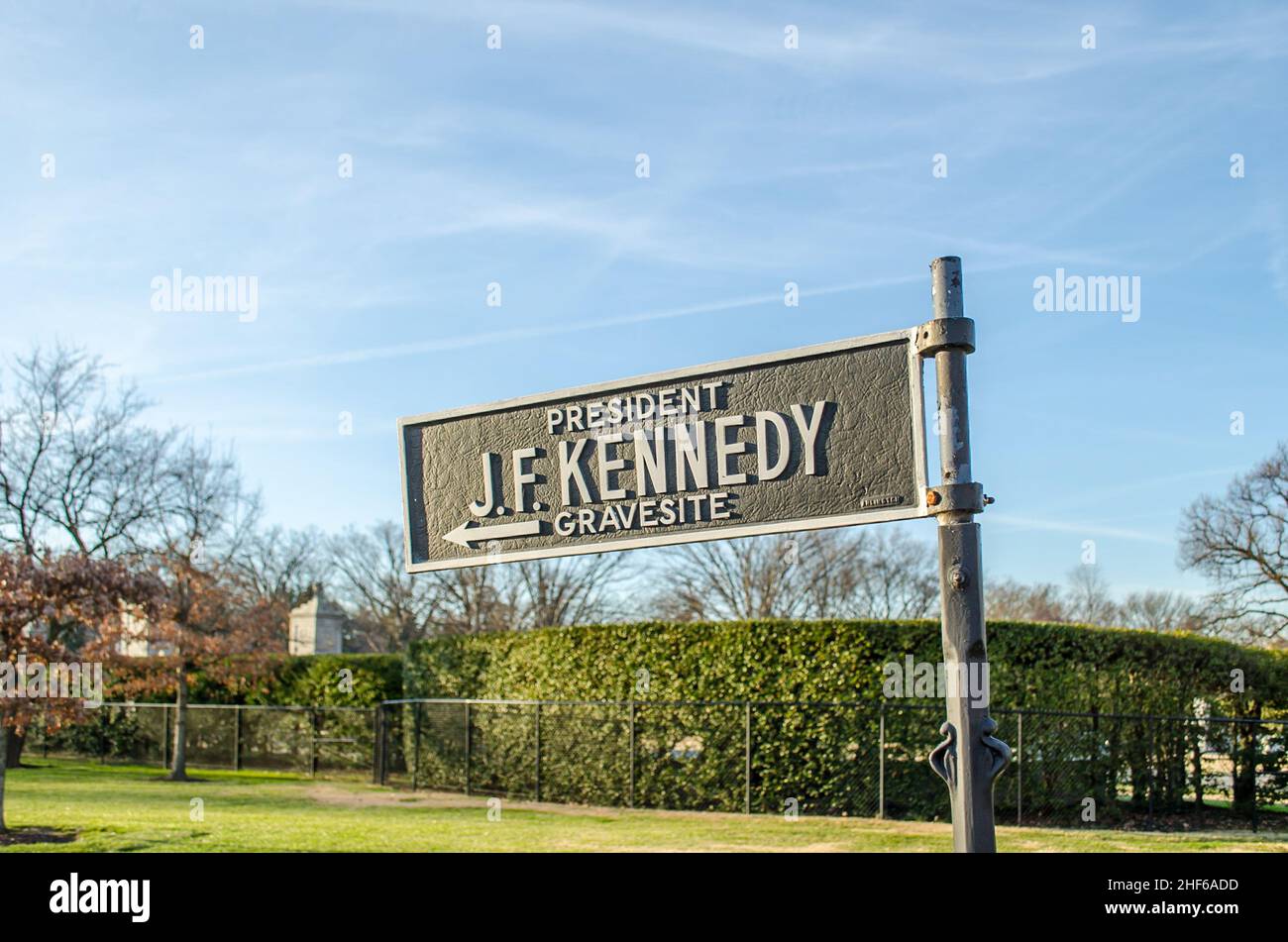 President J.F. Kennedy Gravesite Metallic Directional Sign. Sunny Day ...