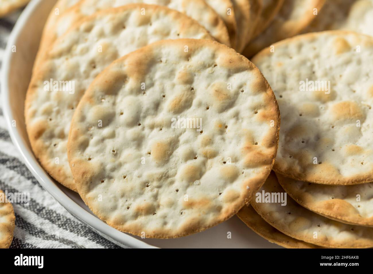 Healthy Round Table Water Crackers with Salt Stock Photo - Alamy
