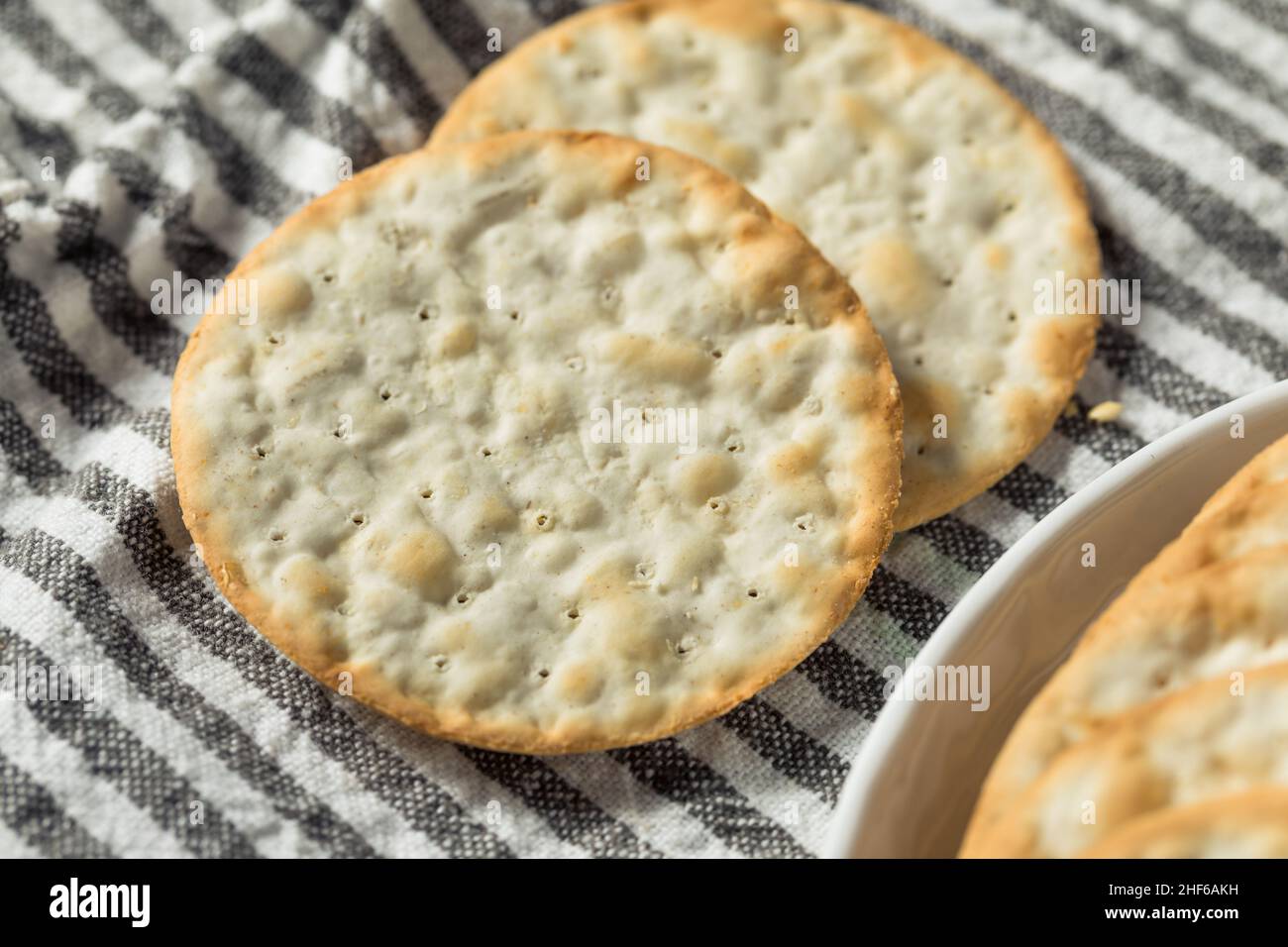Healthy Round Table Water Crackers with Salt Stock Photo - Alamy