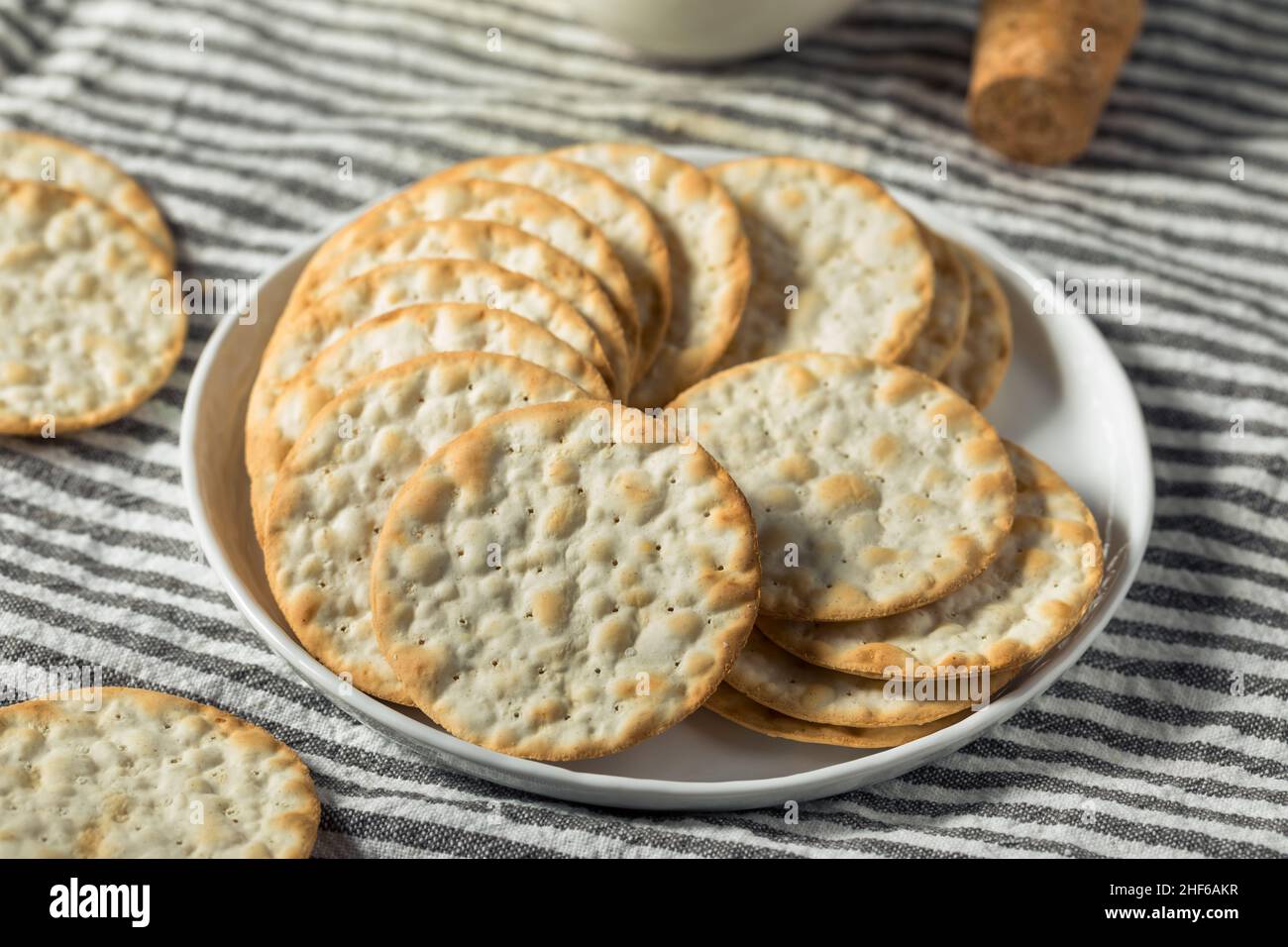 Healthy Round Table Water Crackers with Salt Stock Photo - Alamy