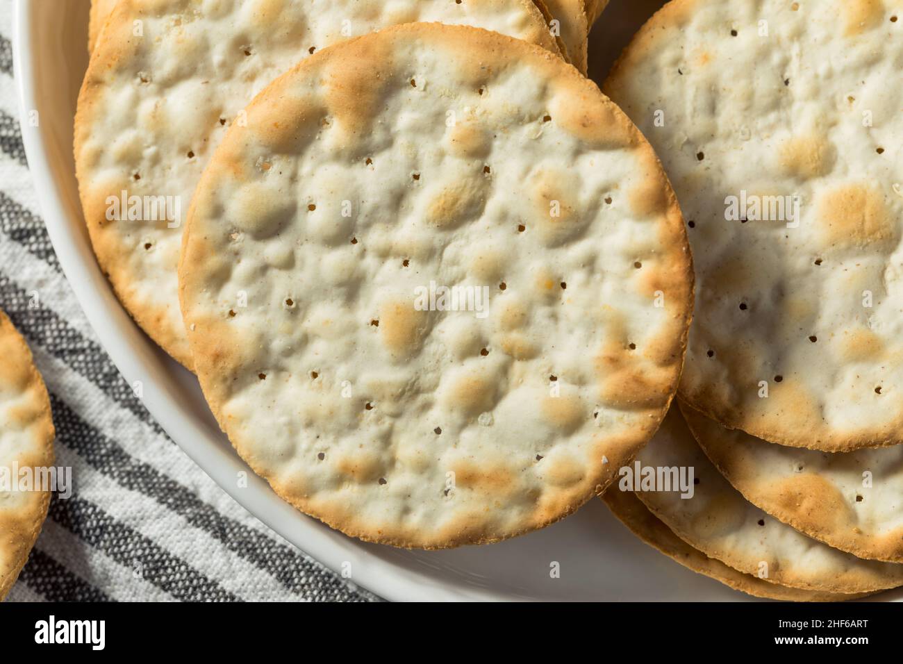 Healthy Round Table Water Crackers with Salt Stock Photo - Alamy