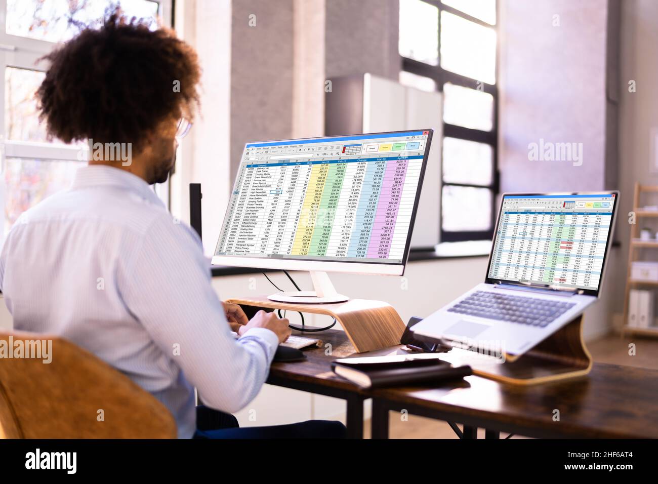 African American Data Analyst Using Data Analytics KPI Dashboard Stock ...