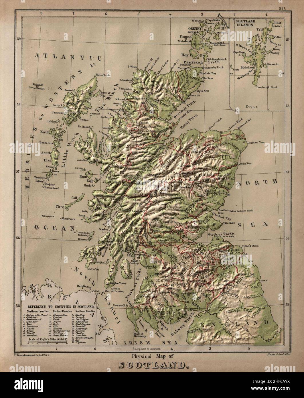 Scotland Physical Map 1880 Stock Photo - Alamy