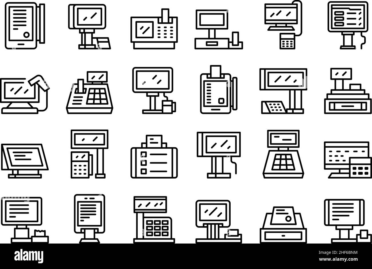 Touchscreen cash register icons set outline vector. Point sale ...