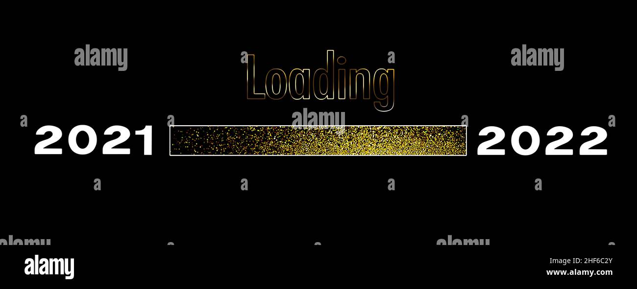 Loading bar with golden glitter at the turn of the year 2021 to 2022 ...