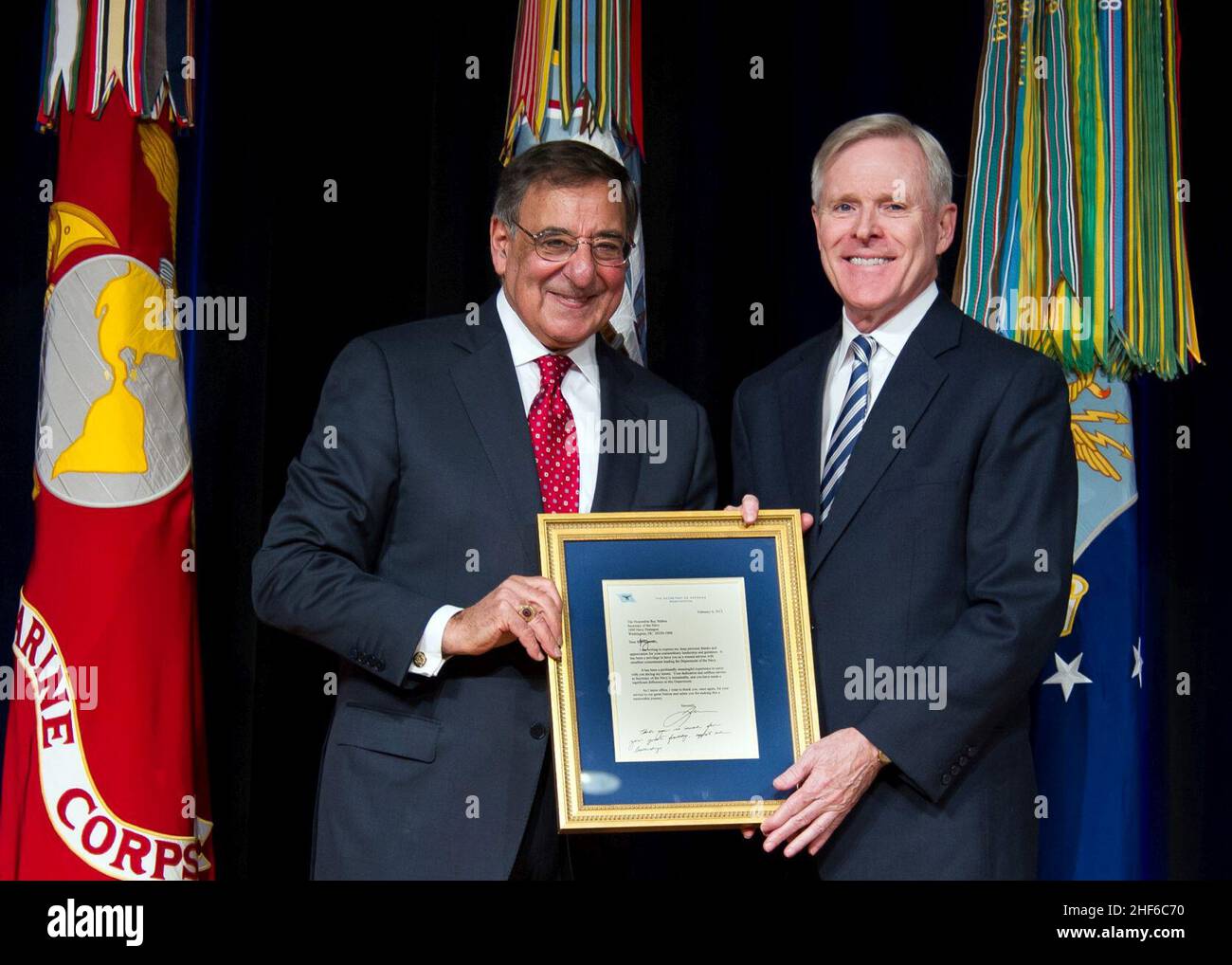 SECDEF presents SECNAV with a letter of appreciation. (8467239053 Stock ...