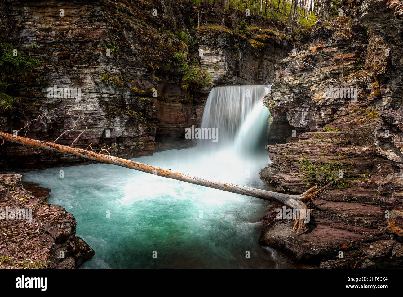 The Saint Mary Falls in the US Glacier National Park, Montana Stock ...