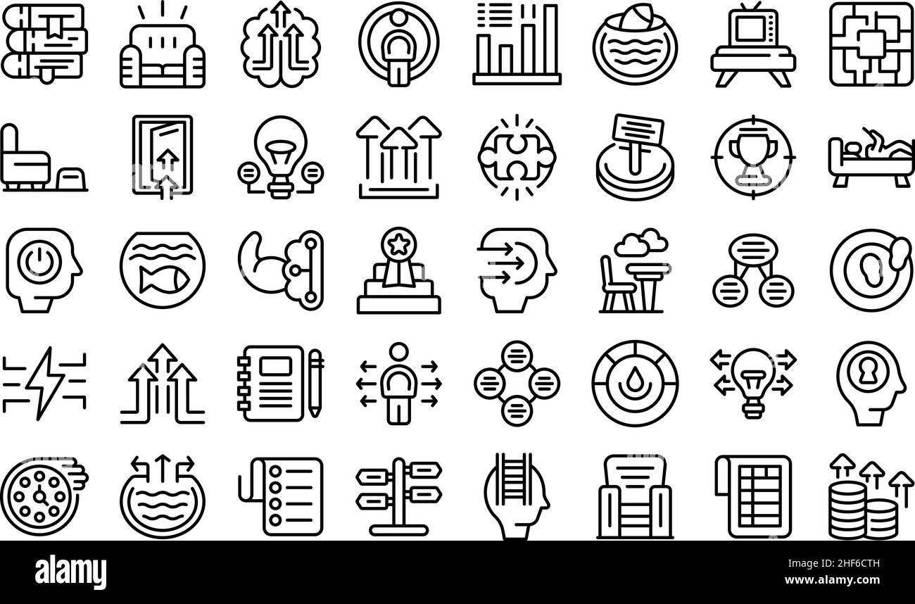Comfort zone icons set outline vector. Coach challenge. Life courage ...