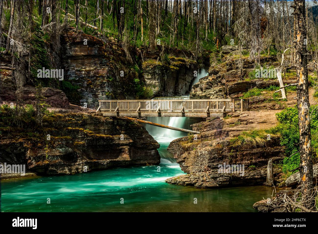 The Saint Mary Falls in the US Glacier National Park, Montana Stock ...