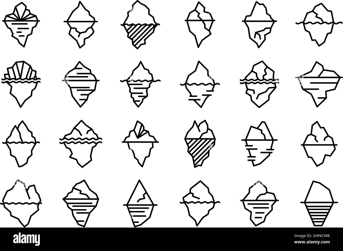 Iceberg icons set outline vector. Melting winter. Climate cold Stock ...