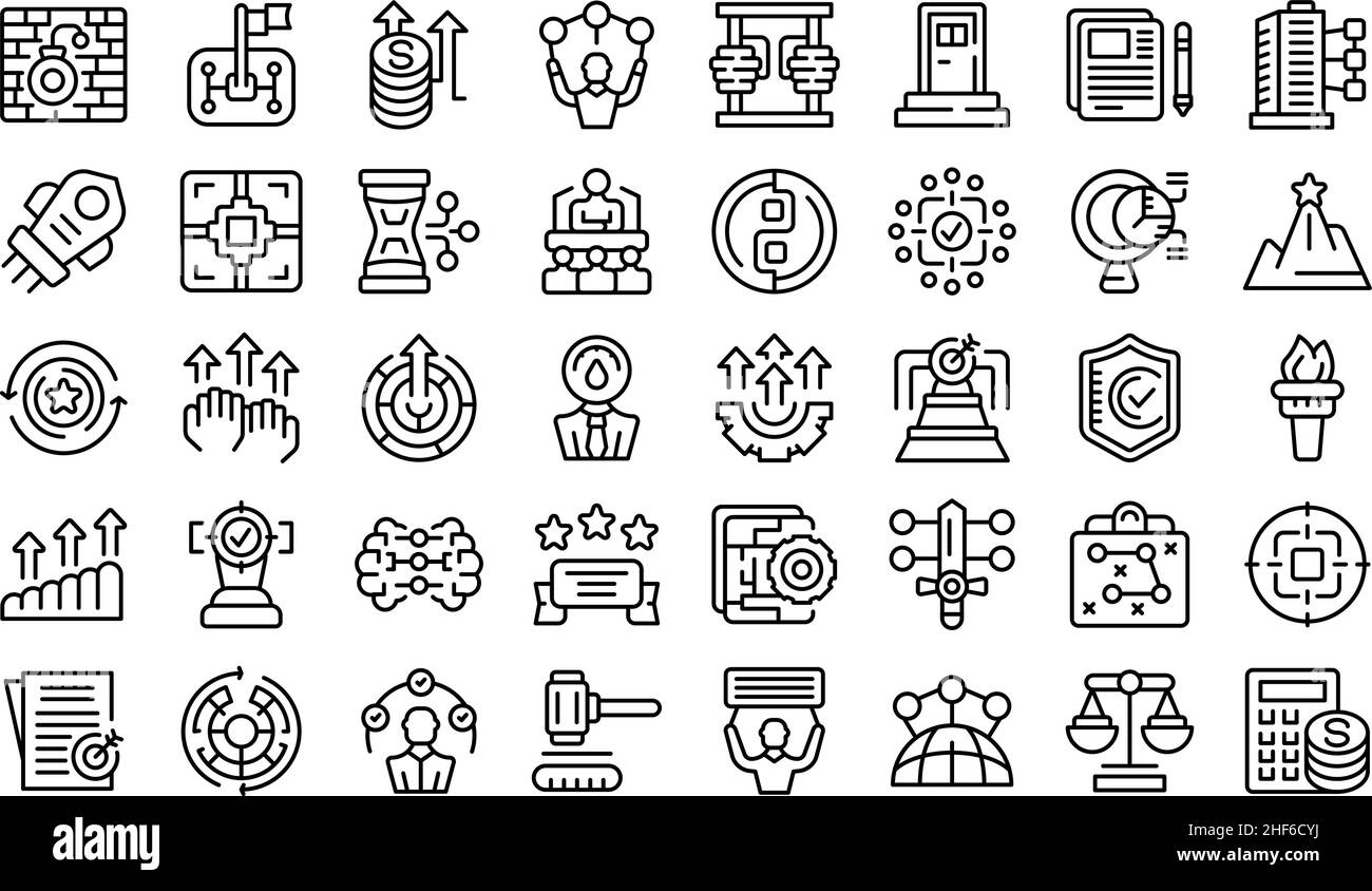 Courage icons set outline vector. Risk adventure. Life challenge Stock ...